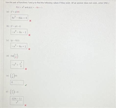 Solved Use The Pair Of Functions F And G To Find The Chegg