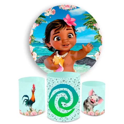 Kit Decorativo Painel Redondo C Elástico Moana Baby Trio Capa