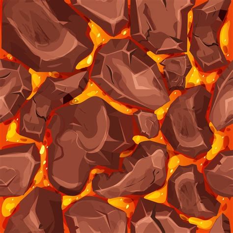 Premium Vector Lava Magma With Stones In Cartoon Style Seamless Pattern