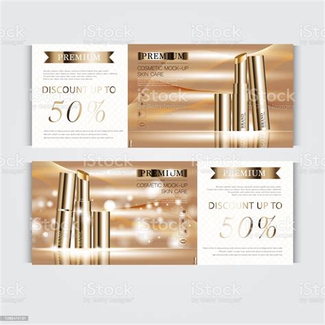 기프트 바우처 는 연간 판매 또는 축제 판매를위한 페이셜 립스틱을 수화합니다 실버 와 골드 립스틱 마스크 병 반짝이 입자 배경에 격리 배너 우아한 화장품 광고 일러스트 0