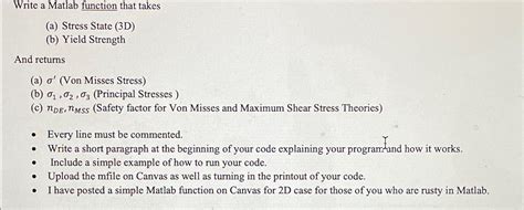 Solved Write A Matlab Function That Takes A Stress State Chegg