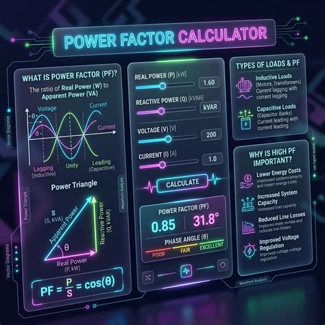 Power Factor Calculator Pf Phase Angle Ac Power Physicscalcs