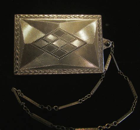 Vintage Silver Compact Purse 1910s Compact Wristlet Purse Mirror Powd