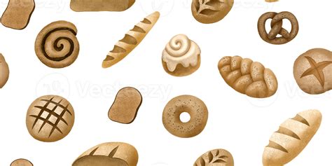 Endless Pattern With Bread And Bakery Products Baked Goods Background