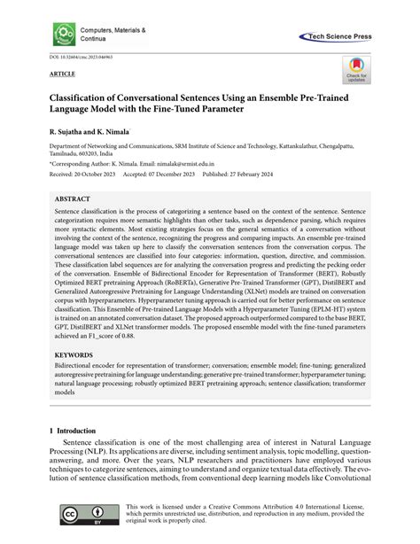 Pdf Classification Of Conversational Sentences Using An Ensemble Pre Trained Language Model