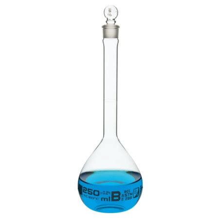 Matraz VolumÉtrico Aforado 250ml Clase B Astm TapÓn Plano De Vidrio