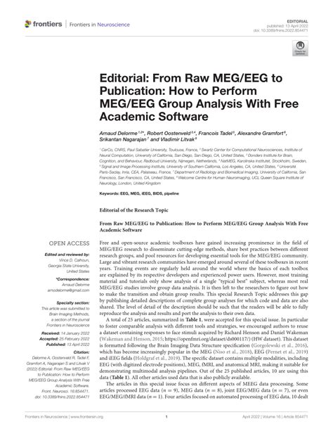 Pdf Editorial From Raw Meg Eeg To Publication How To Perform Meg