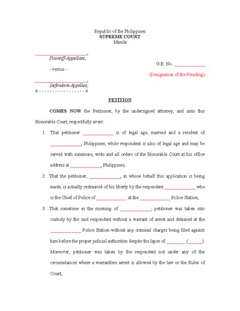 Sample Pleading Republic Of The Philippines Supreme Court Manila