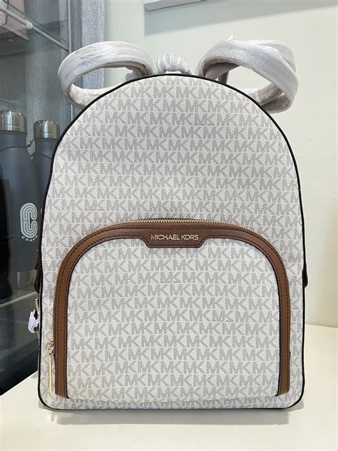Michael Kors Jaycee Large Double Zip Backpack in Signature Vanilla ...