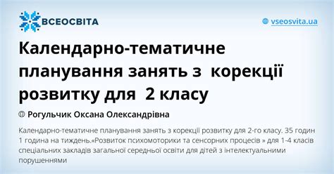 Календарно тематичне планування занять з корекції розвитку для 2 класу Різне