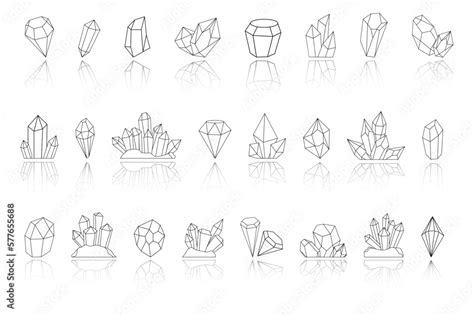 Mineral Crystal Gemstones Line Quartz Icons Natural Aquamarine Or