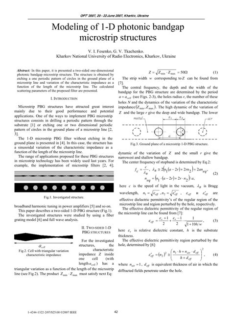 Pdf Modeling Of 1 D Photonic Bandgap Microstrip Structures