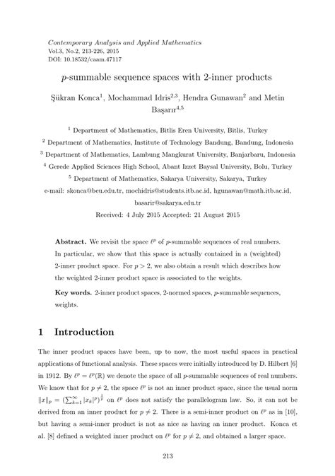 Pdf P Summable Sequence Spaces With 2 Inner Products
