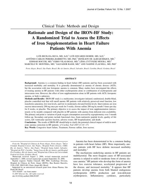 Iron Hf Protocol Pdf Anemia Heart Failure