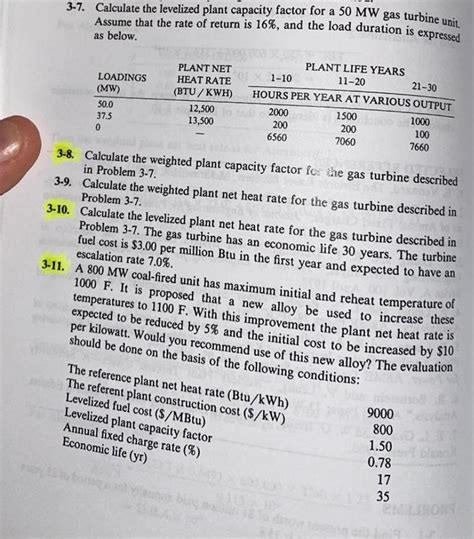 Solved 3 7 Calculate The Levelized Plant Capacity Factor