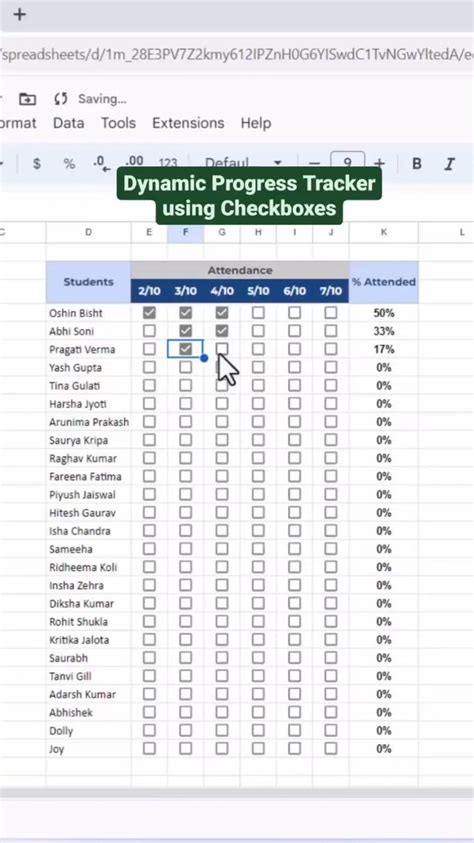 Dynamic Progress Tracker Using Checkboxes In Google Sheets