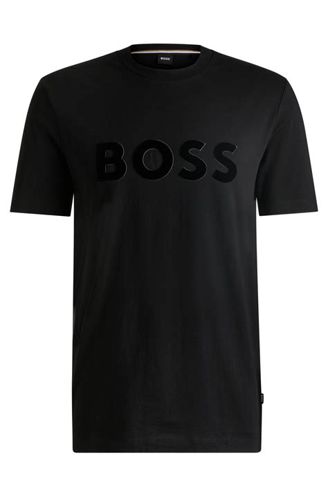 Boss Camiseta Regular Fit De Punto De Algodón Con Detalle De Logo Negro