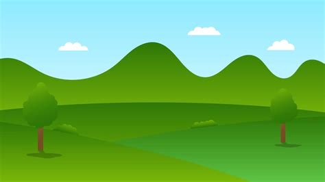 Premium Vector Landscape Cartoon Scene With Green Tree On Hill And