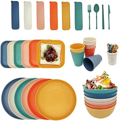YEEBECA Pièces Vaisselle Camping Vaisselle Plastique Reutilisable Sans BPA pour Personnes