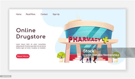 Online Apotek Halaman Arahan Vektor Warna Datar Template Tata Letak