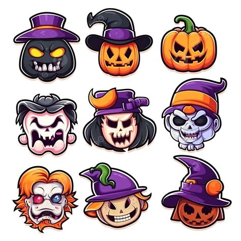 Collection Of Cartoon Character Head Halloween Stickers Vector Set