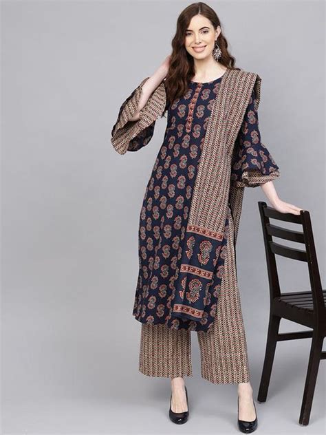 Hand Block Printed Cotton Kurti With Plazo Set Long Kurti Design Kurti