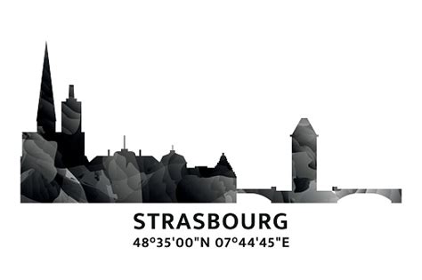 스트라스부르 파노라마 벡터 배지 스카이 라인 로고 및 아이콘 프랑스 알자스 지방 도시 지평선 랜드마크 및 건물 실루엣이 있는 로고타입 고립된 안개가 자욱한 추상적 그라디언트