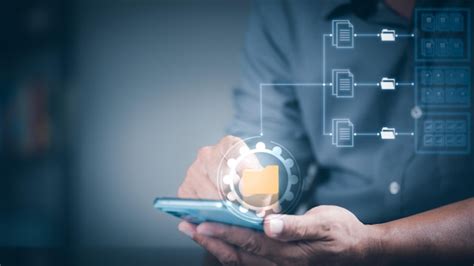 Premium Photo Businessman Manages Corporate Information Through Smartphone Screen With Digital