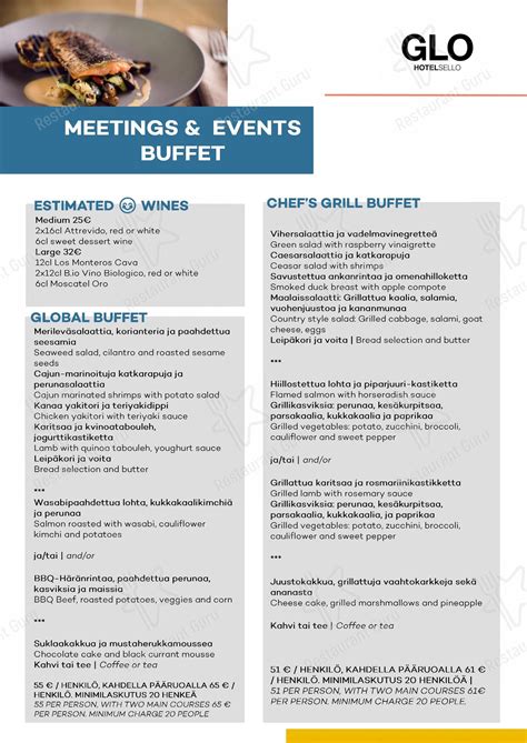 Menu At Glo Grill Kitchen Restaurant Espoo