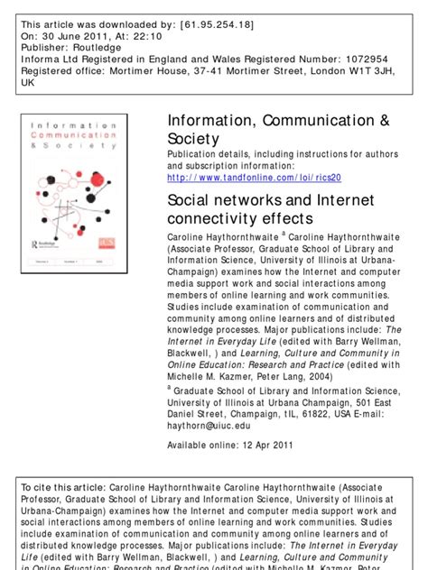 Media Multiplexity Theory Caroline Haythornthwaite Pdf Social