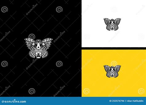 Vectores De Tigre De Cabeza Y Mariposa En Blanco Y Negro Ilustración