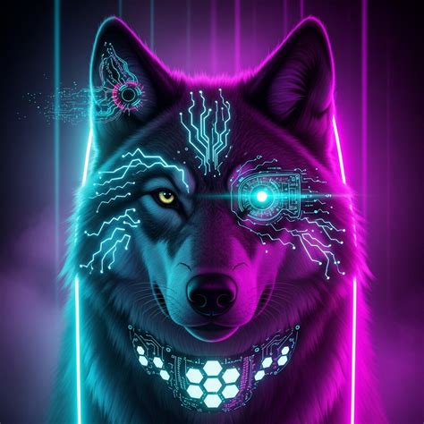 Free Cybernetic Wolf Portrait Photo Wolf Cyberpunk Neon Download