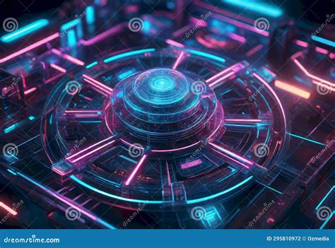 futuristic device in holographic interface stock illustration