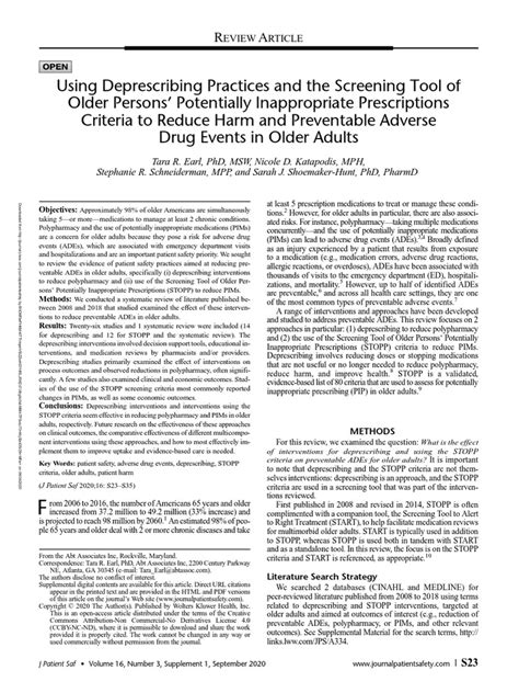 Using Deprescribing Practices And The Screening Tool Of Older Persons