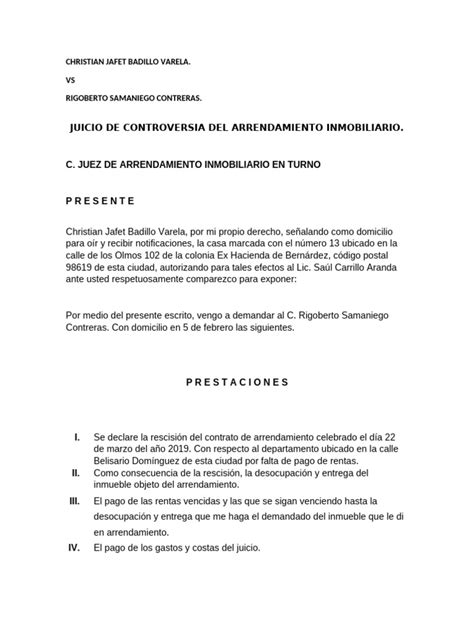 Juicio De Arrendamiento Rescisión Y Deudas Pdf