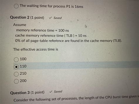 solved the waiting time for process p1 is 16 ms question 2