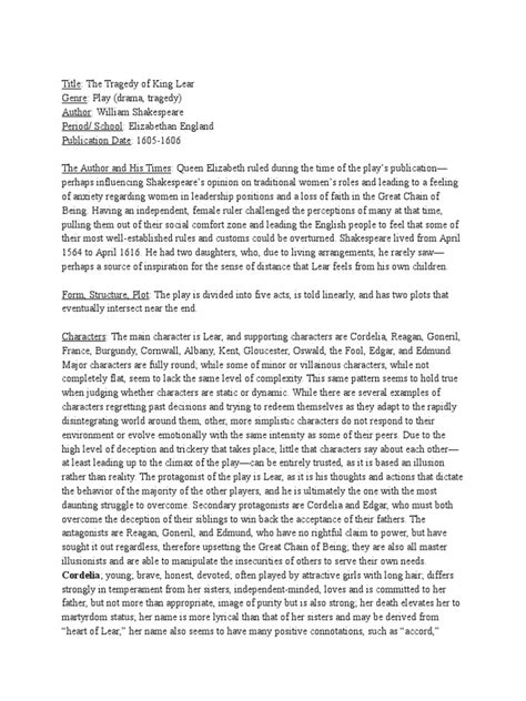 King Lear Notes Pdf King Lear