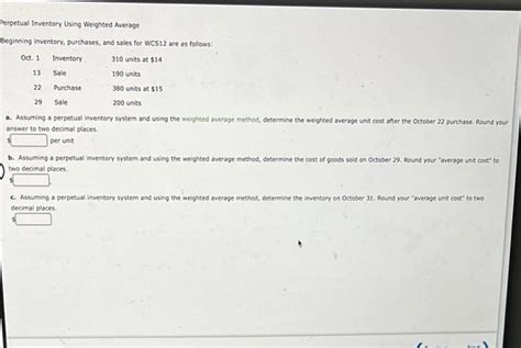 Solved Perpetual Inventory Using Weighted Average Beginning Chegg