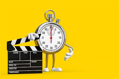 현대 스톱워치 만화 사람 캐릭터 마스코트와 영화 클래퍼 보드 3d 렌더링 3차원 형태에 대한 스톡 사진 및 기타 이미지 3차원 형태 감독 검은색 Istock