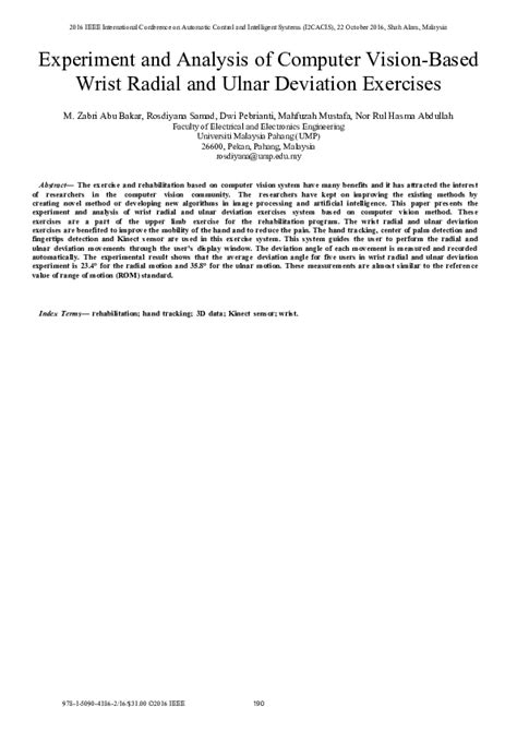 Pdf Experiment And Analysis Of Computer Vision Based Wrist Radial And Ulnar Deviation Exercises