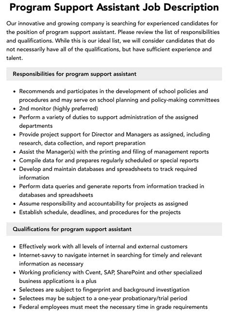 Program Support Assistant Job Description Velvet Jobs Program Support Assistant Job Description Velvet Jobs