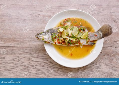 Steamed Sea Bass Fish With Lemon Thai Famous Local Food Served On Fish