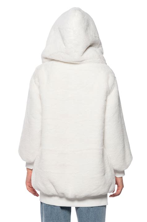 Rza Long Comfy Faux Fur Hoodie In White Akira