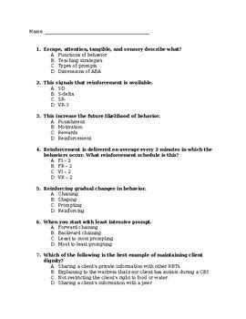 RBT Practice Questions By ThecreativeBCBA TPT