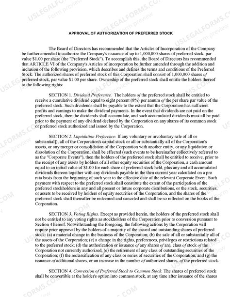 Mississippi Approval Of Authorization Of Preferred Stock Us Legal Forms