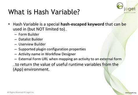 Joget Workflow V6 Training Slides 9 Hash Variable Ppt