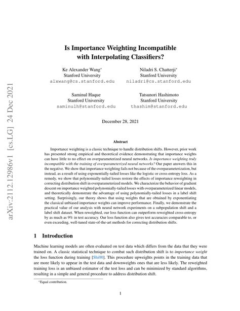 Pdf Is Importance Weighting Incompatible With Interpolating Classifiers