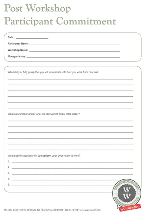 Post Workshop Commitment Form