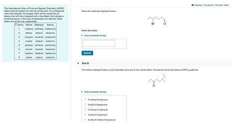 solved n review constants periodic table name the aldehyde