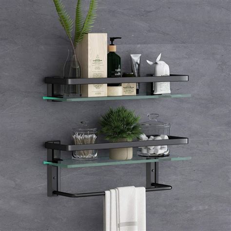 Volpone Glass Bathroom Shelf With Towel Bar 157in Bathroom